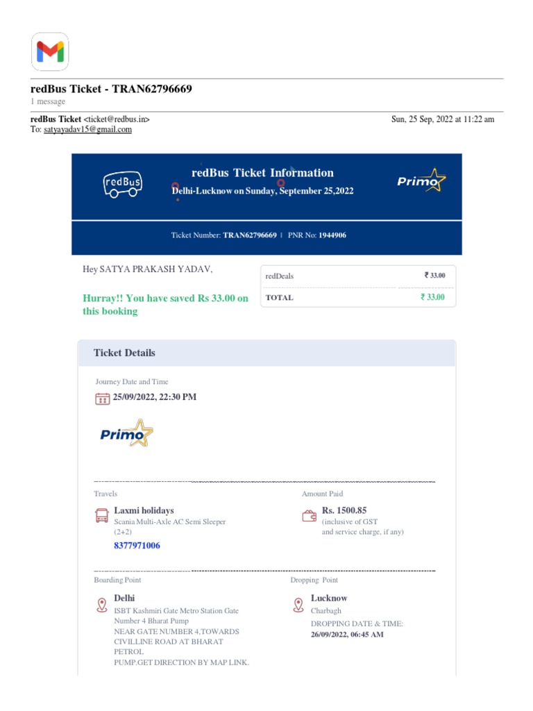 Delhi To Lucknow | PDF | Bus | Ticket (Admission)