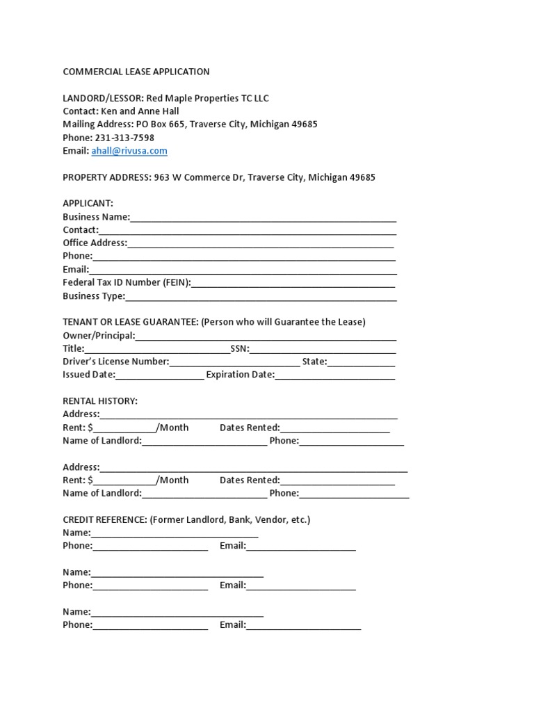 Commercial Lease Application | PDF