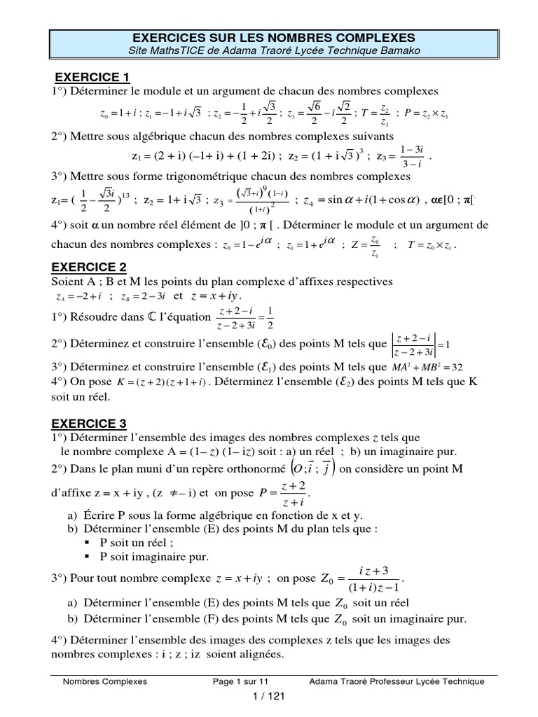 Cahier D'exos Maths | PDF | Nombre complexe | Nombre
