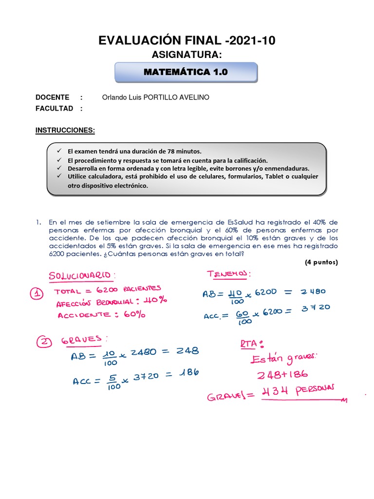 Solucionario - Evaluación Final - 2021-10 - Orlando Portillo | PDF | Matemáticas