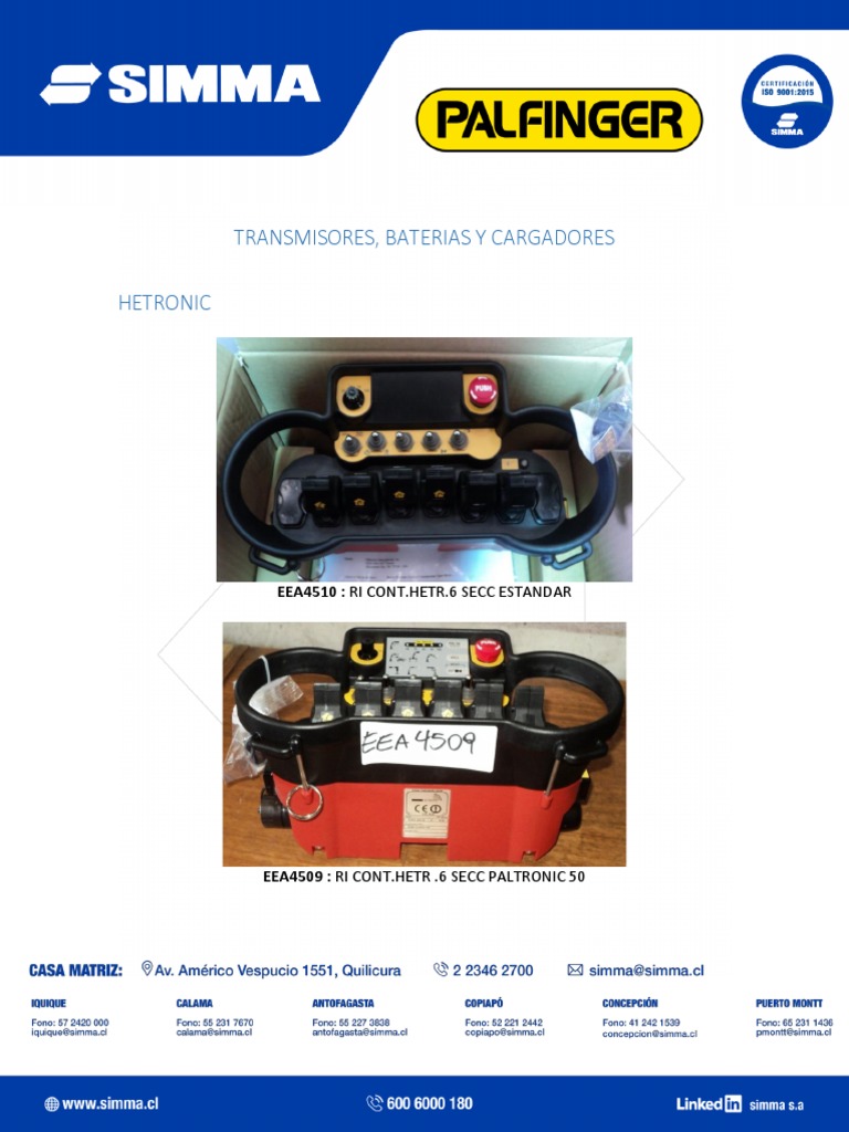 Palfinger Control Remotos Transmisores Baterías y Cargadores | PDF