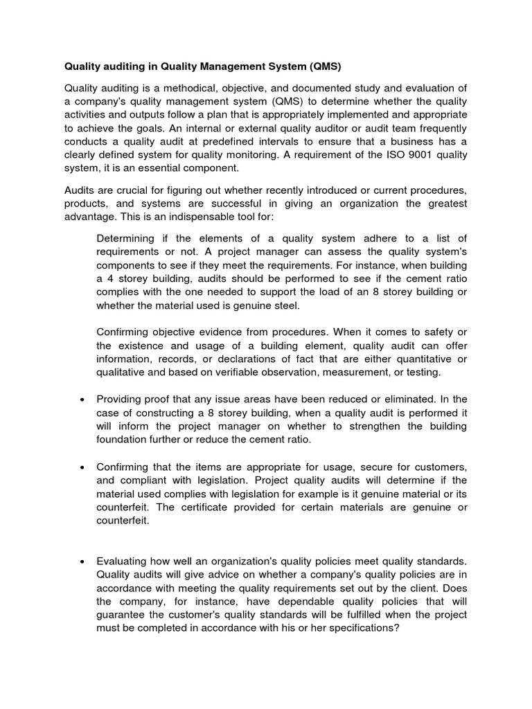 Quality Auditing | PDF | Audit | Quality Management System