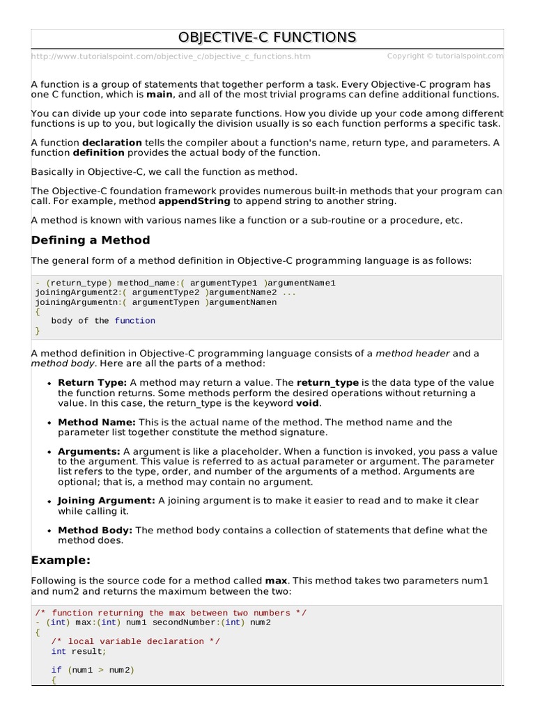 Objective C Functions Pdf Parameter Computer Programming Subroutine 5377