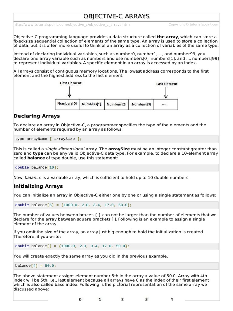 Objective C Arrays | PDF | Array Data Structure | Data Type