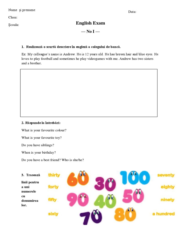 Teste Engleza Clasa A IV A GV | PDF