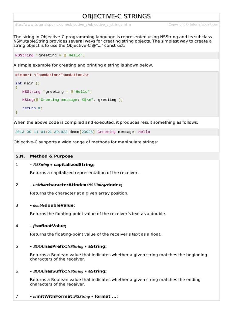 Objective C Strings | PDF | Objective C | String (Computer Science)
