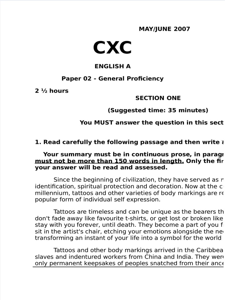 CXC English A May June 2007 | PDF