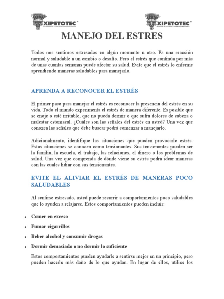 Manejo Del Estrés | PDF | Estrés (biología) | Ciencias de la Salud