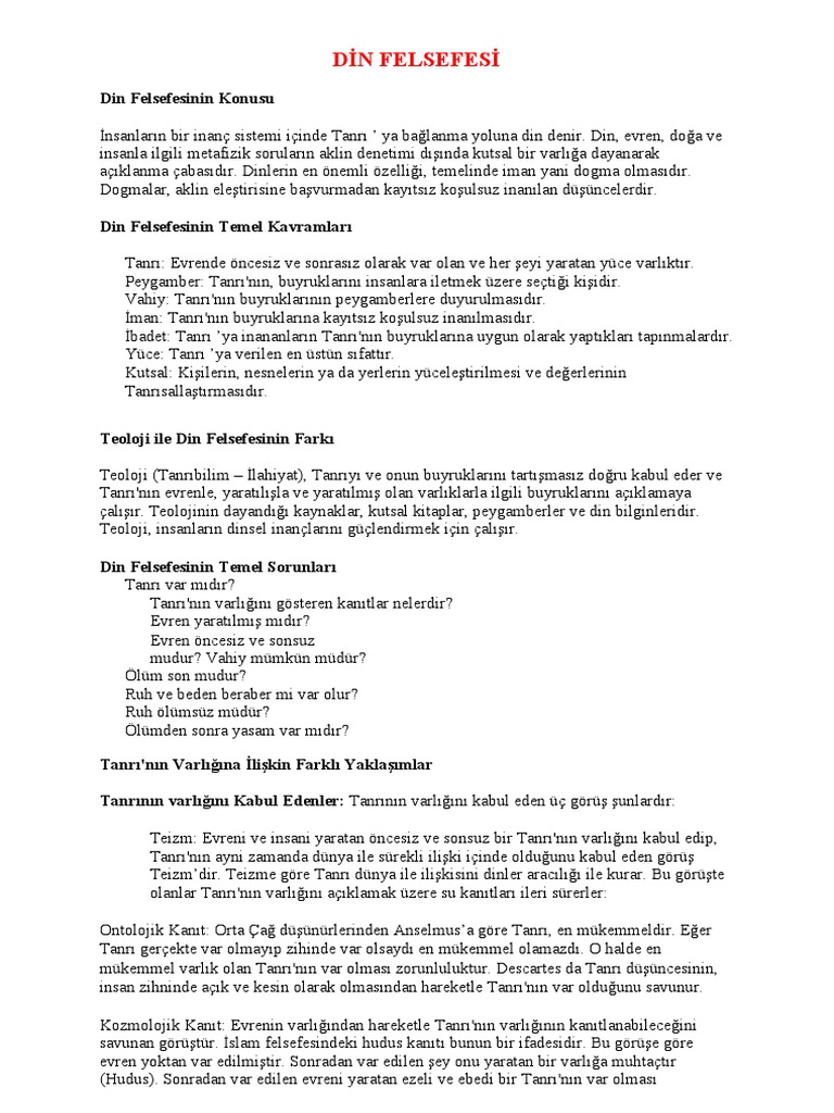 10.sinif Felseffe Din Felsefesi Ders Notlari | PDF