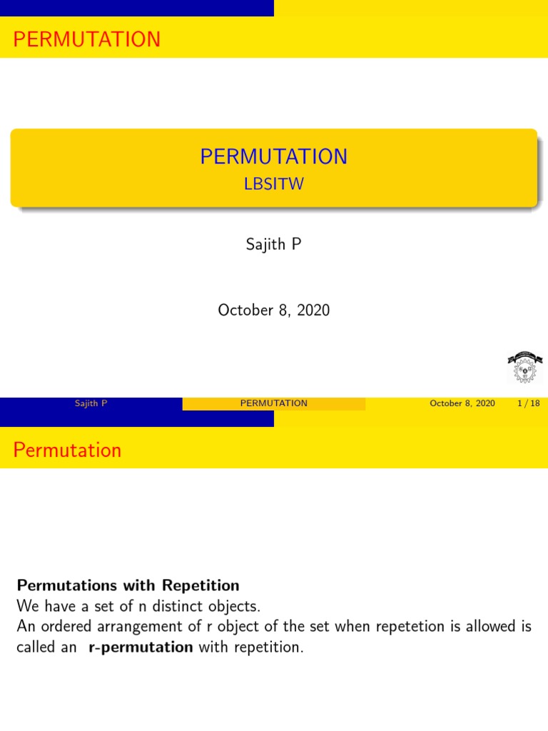 Permutation 1 | PDF | Permutation | Combinatorics Permutation 1 | PDF | Permutation | Combinatorics