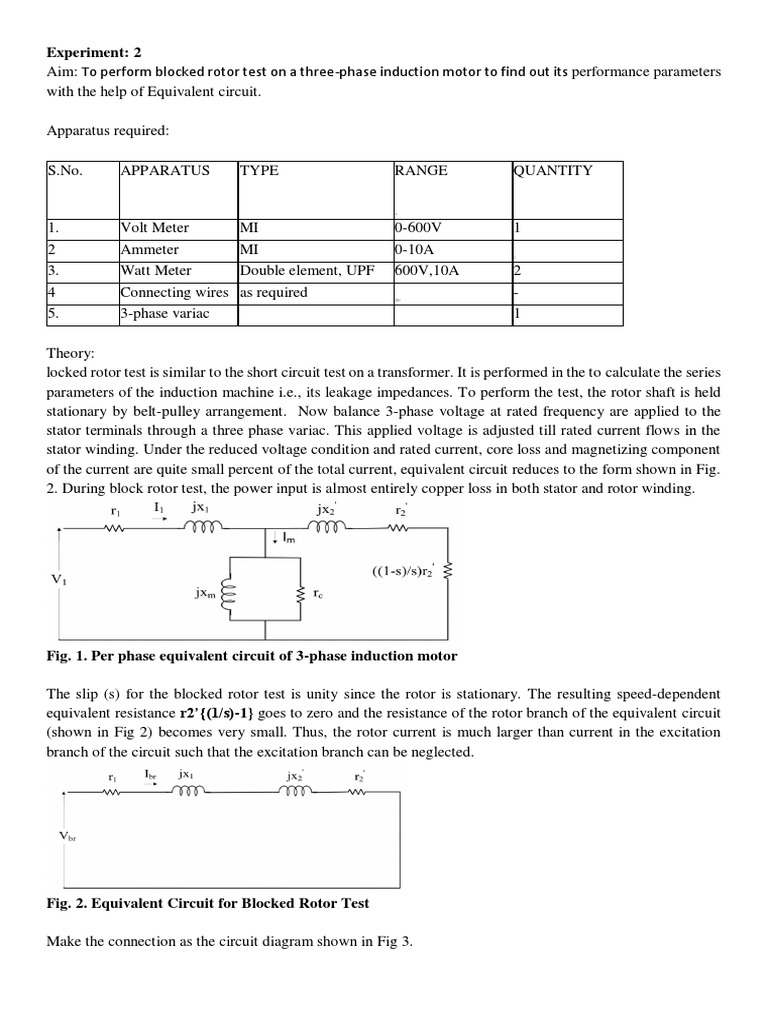 Experiment 2 - Block Rotor Test of 3-Phase Induction Motor | PDF ...