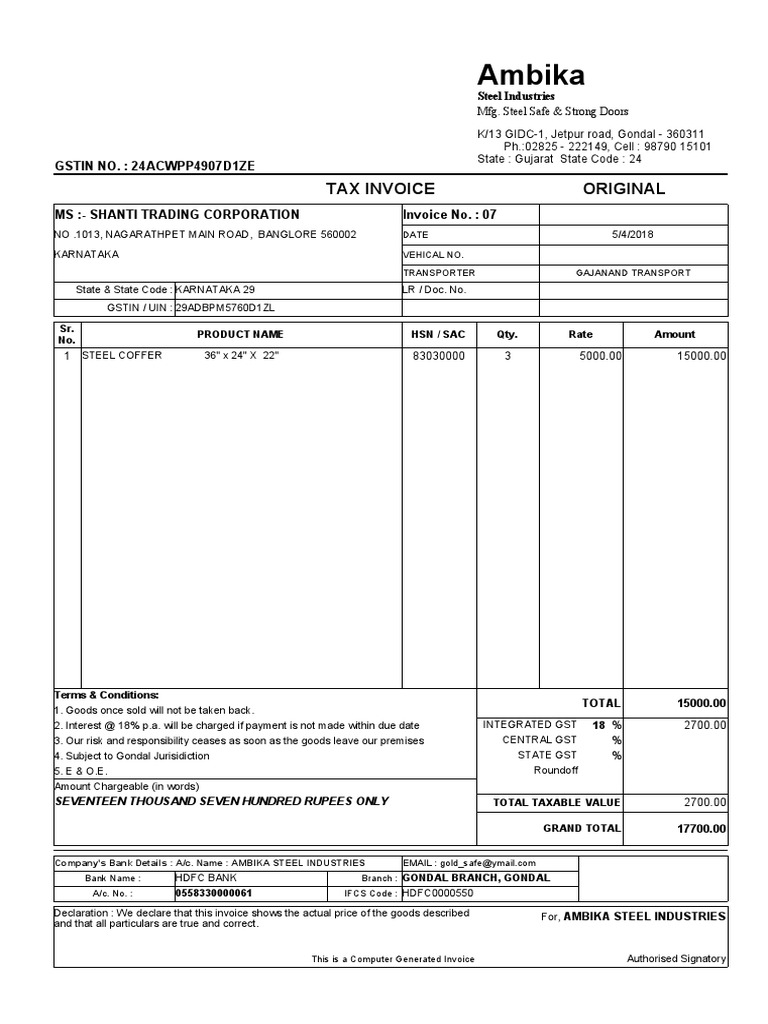 Ambika: Tax Invoice Original | Download Free PDF | Invoice | Government Finances