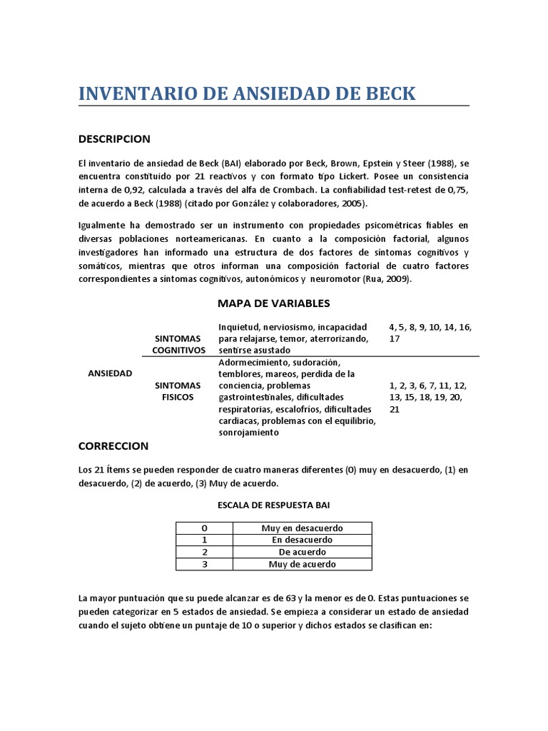 Inventario de Ansiedad de Beck | PDF | Ansiedad | Enfermedades y ...
