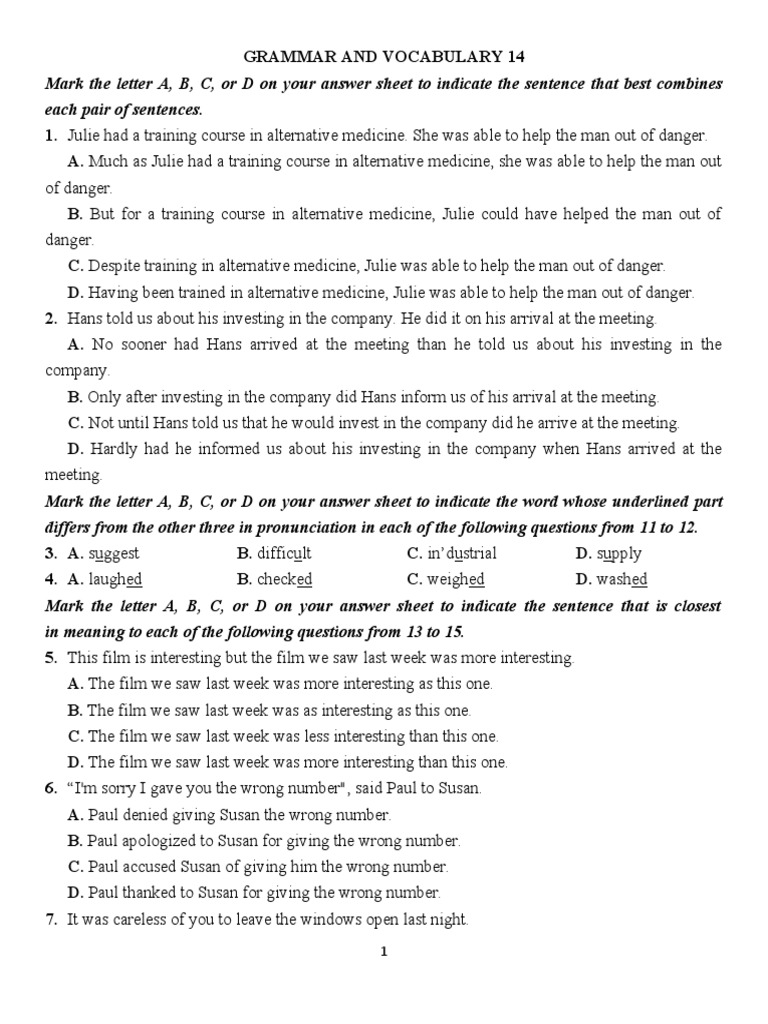 Grammar & Vocab 14 - de | PDF
