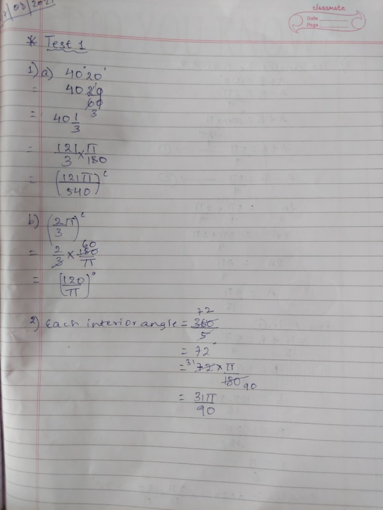 Xi Maths Test-1 | PDF