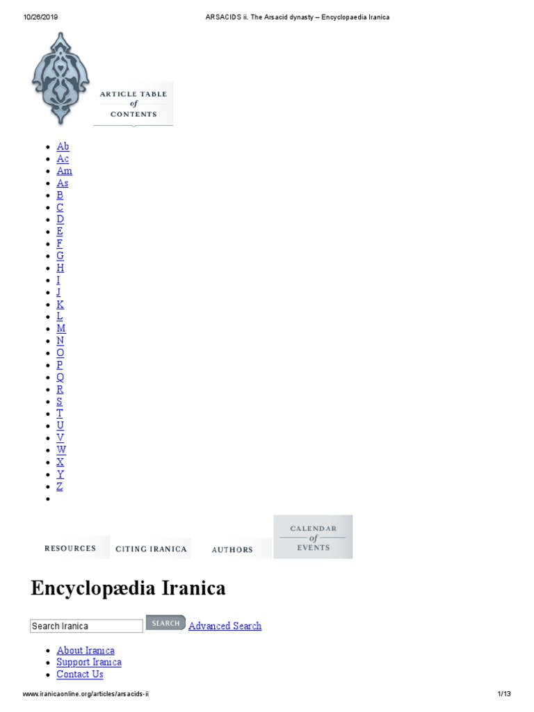 ARSACIDS Ii. The Arsacid Dynasty - Encyclopaedia Iranica | PDF ...