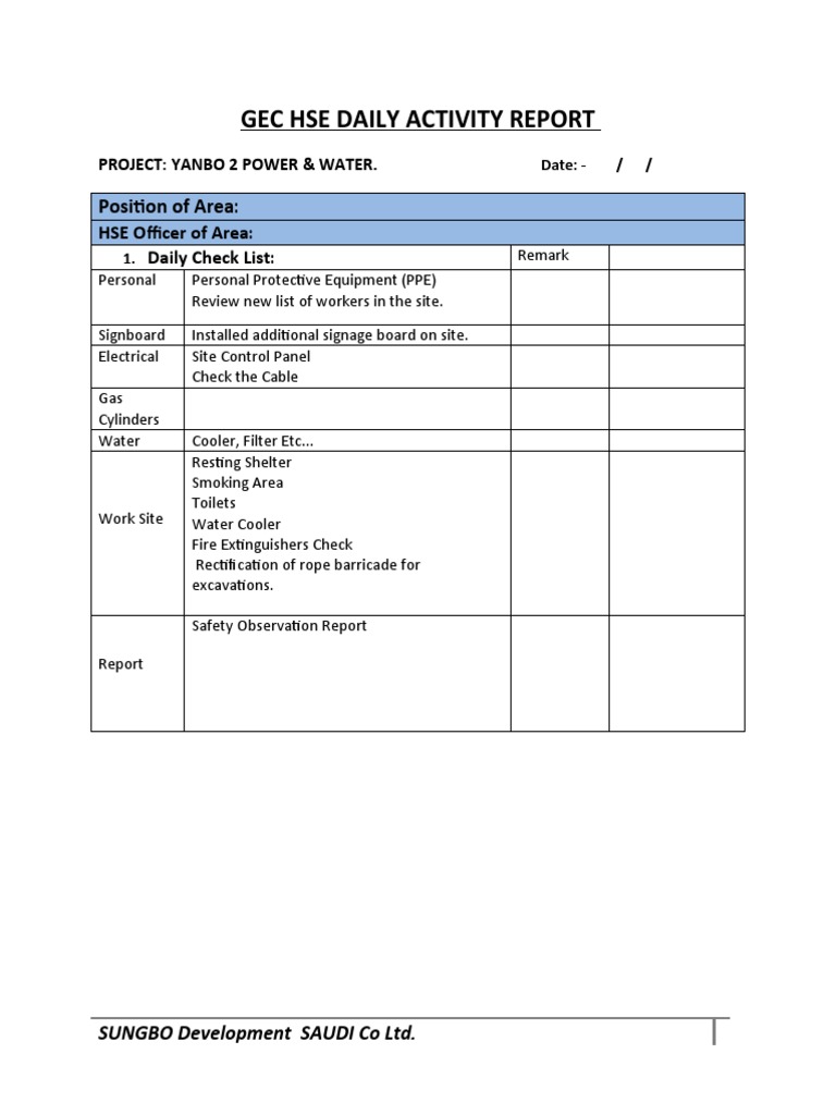 HSE Daily Activity Report | PDF