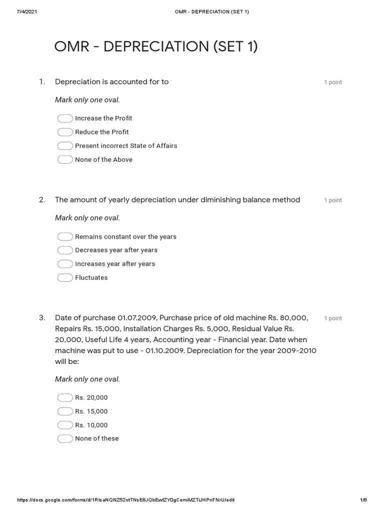 Set 1 - Omr - Depreciation - Google Forms | PDF | Depreciation | Business