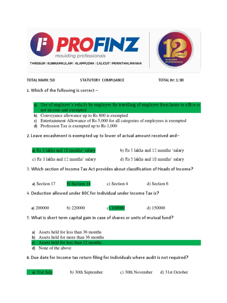 Income Tax Model Question Paper 2023 | PDF | Capital Gain | Income Tax