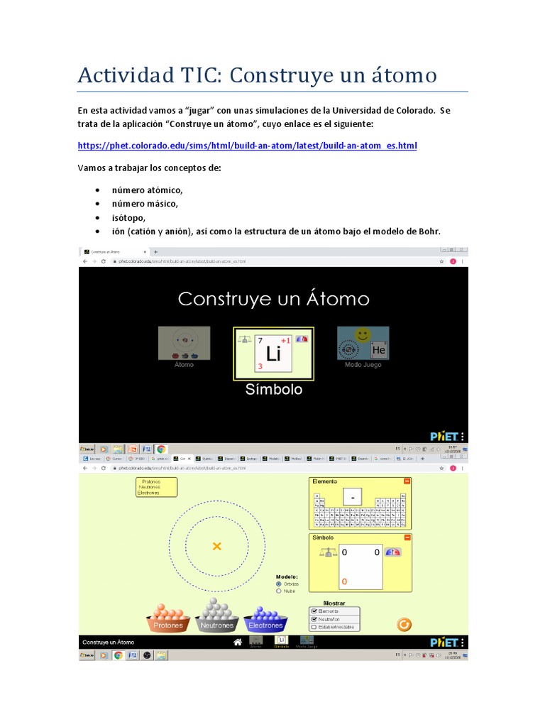 Actividad TIC. Construye Un Átomo | PDF