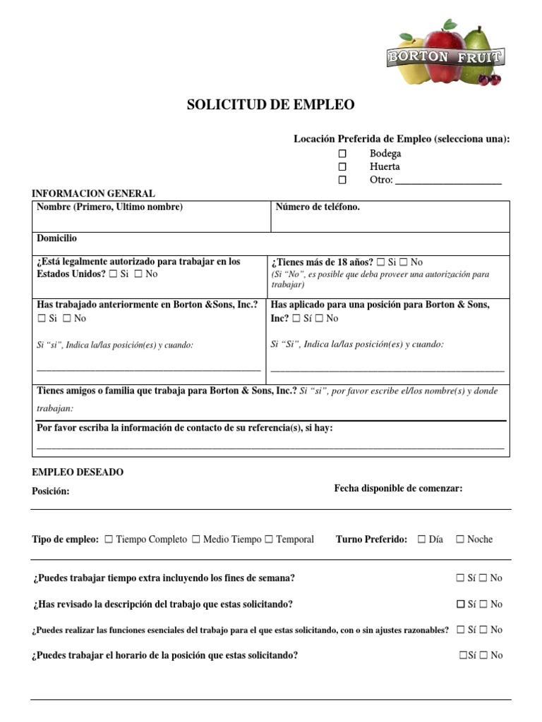 Job Application Espanol | PDF