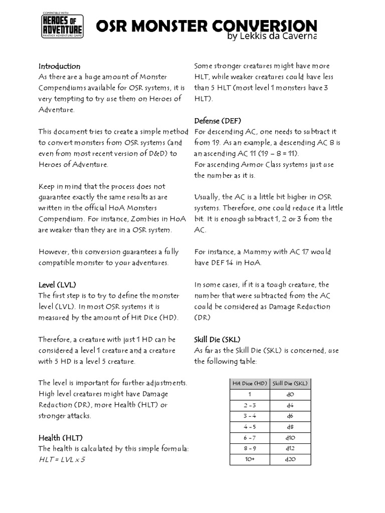 Heroes of Adventure - Conversion | PDF | Monsters | Role Playing