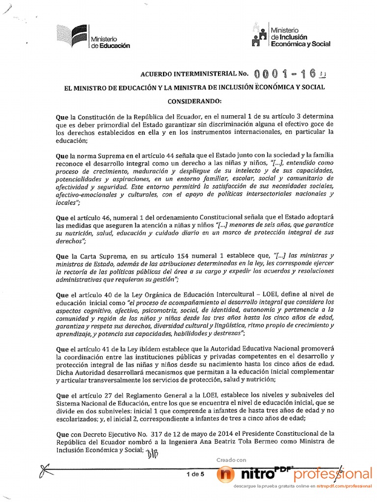 Acuerdo Interministerial 0001 16 Permisos | PDF