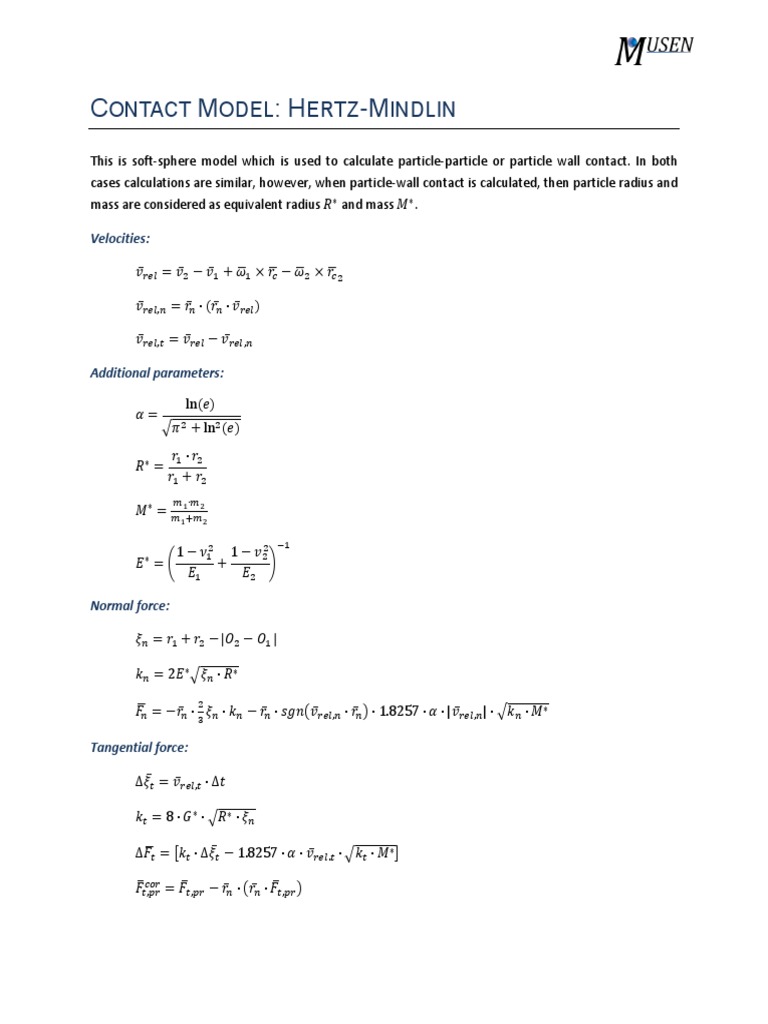 Hertz-Mindlin Contact Model Guide | PDF | Force | Friction