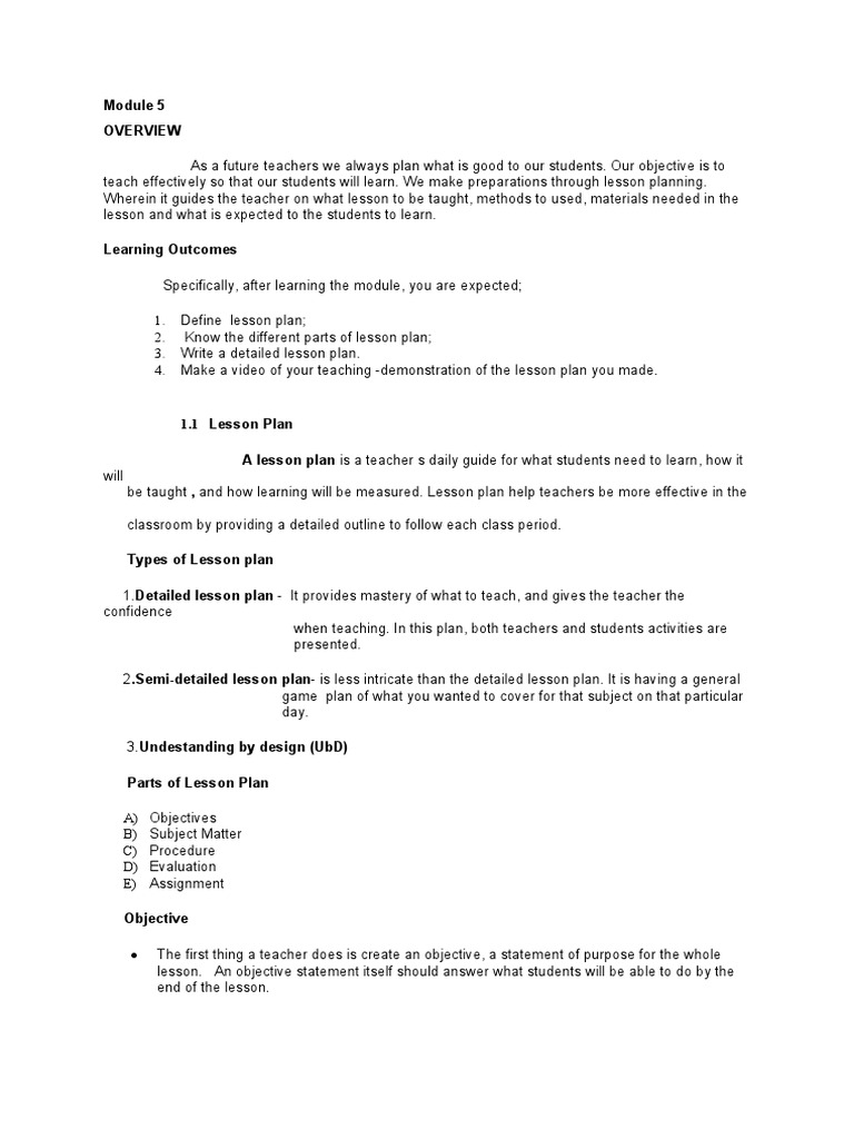 Process Of Teaching Module 5 Pdf Lesson Plan Goal