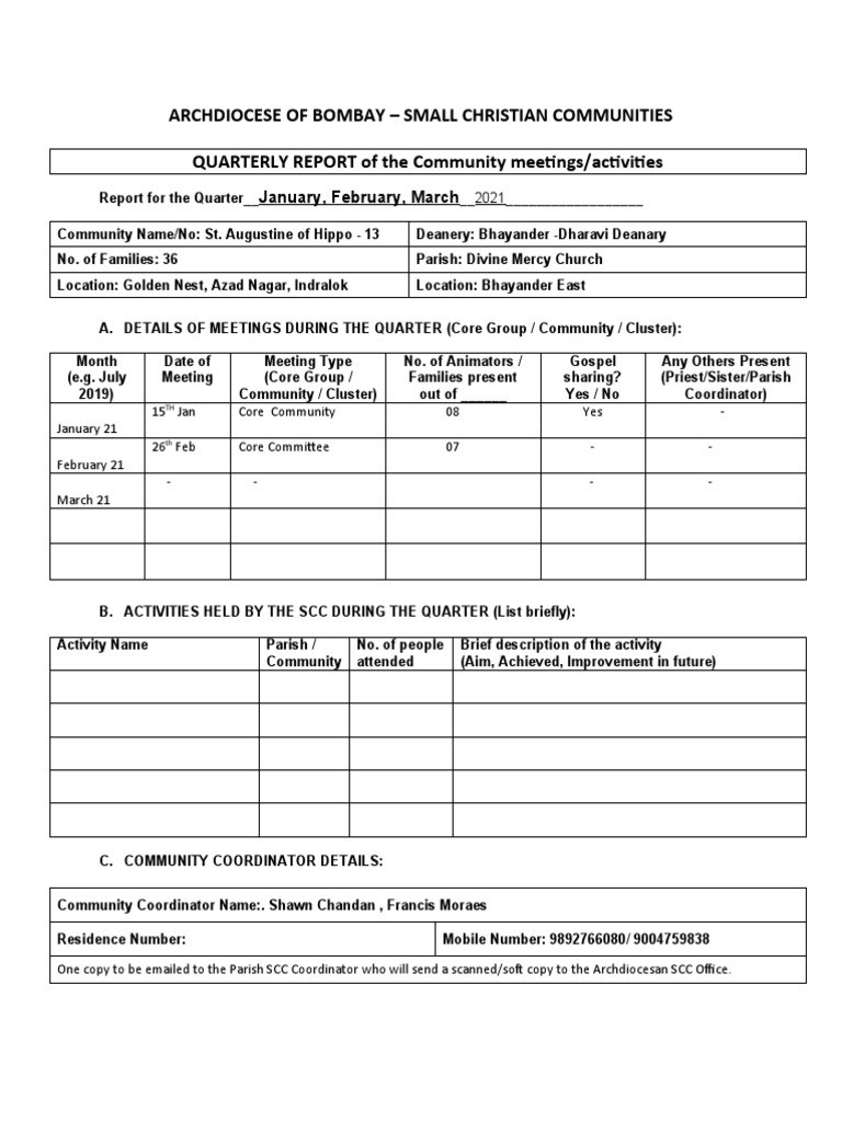 St. Augustine SCC Quarterly Report | PDF