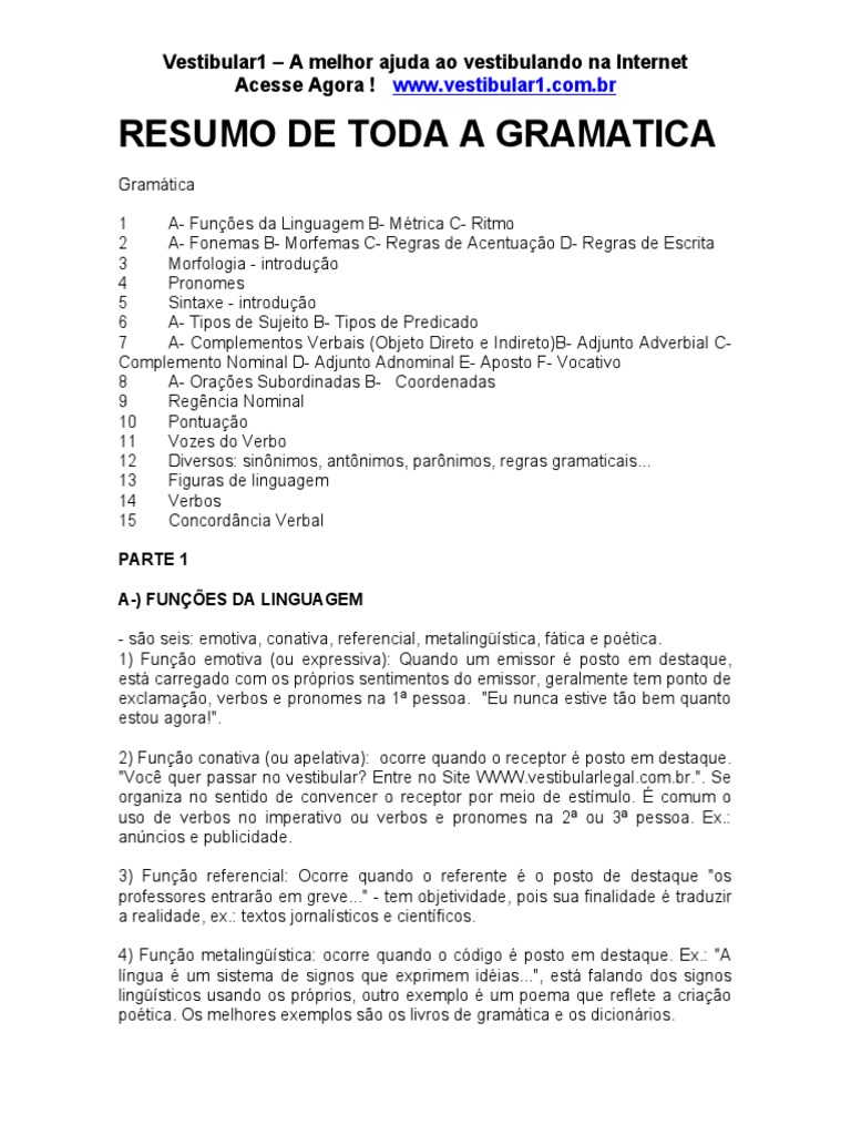 Resumo Toda Gramatica | PDF | Pronome | Assunto (gramática)