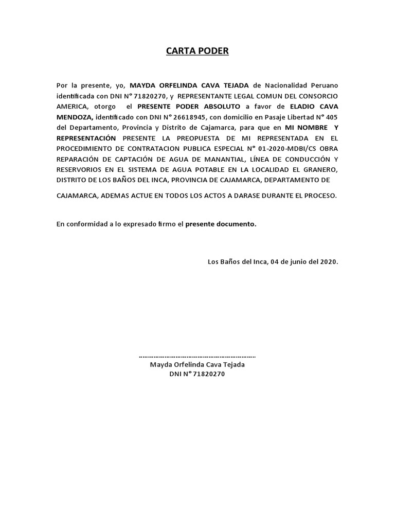 Modelo de Carta Poder | PDF | Finanzas y dinero | Derecho