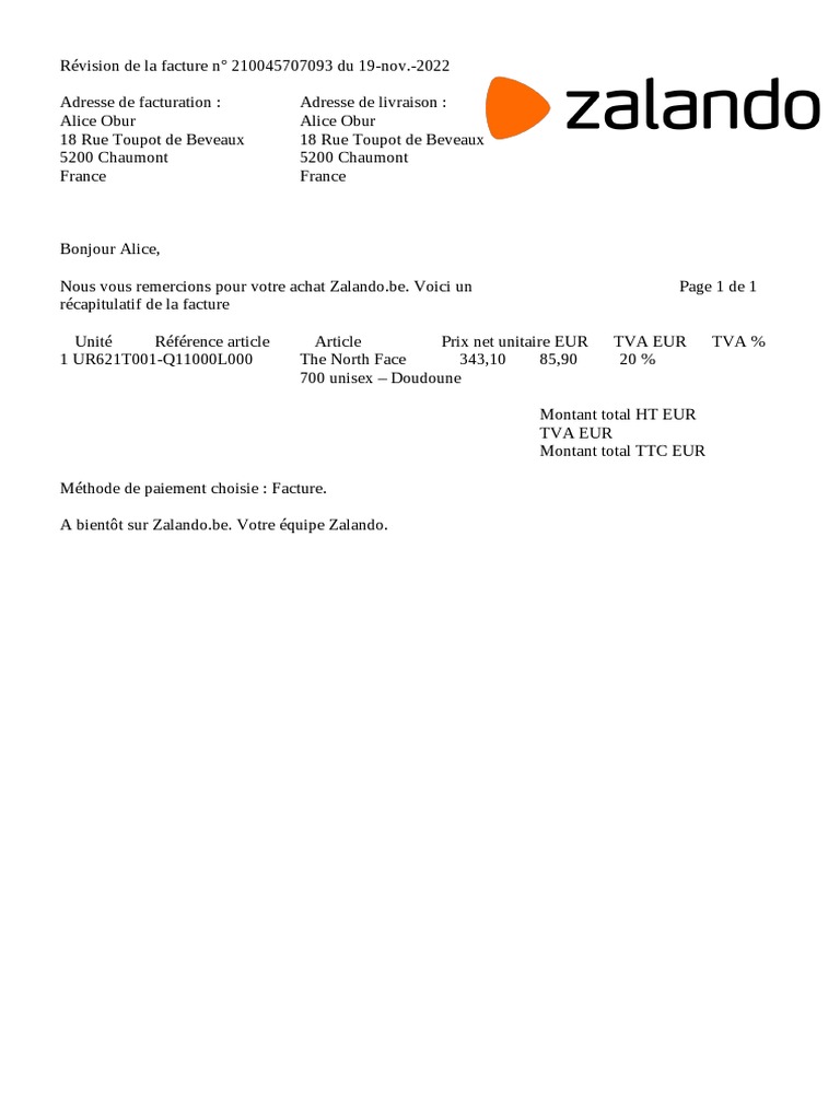 Zalando Facture | PDF