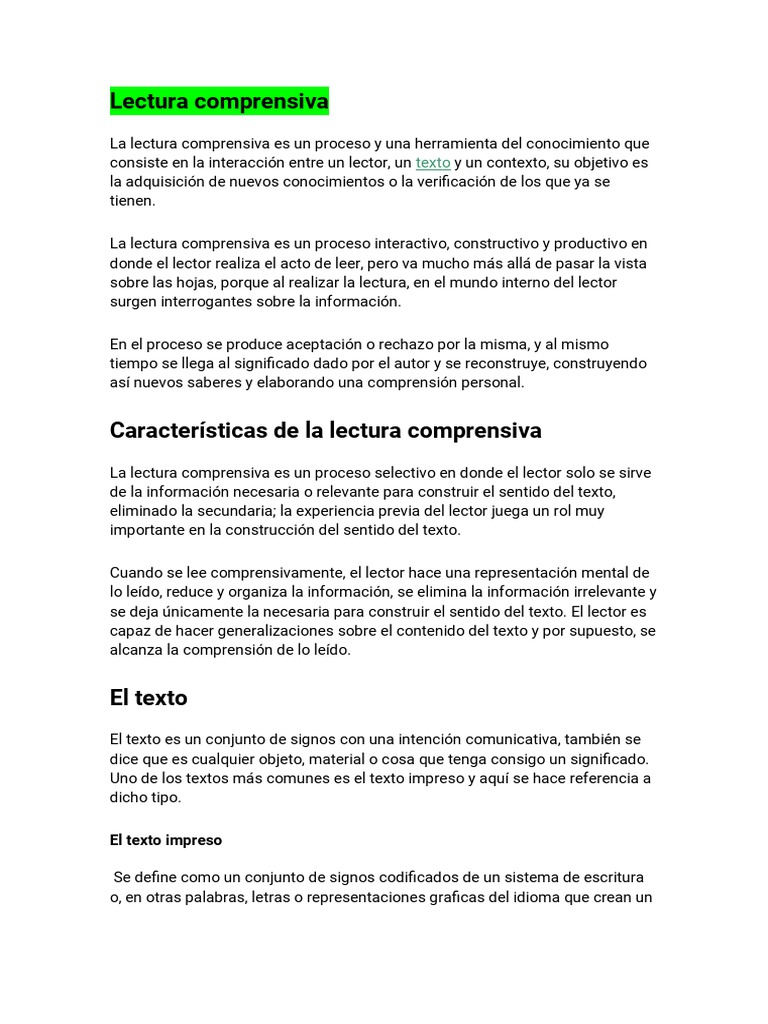 Lectura Comprensiva | PDF | Comprensión lectora | Inferencia