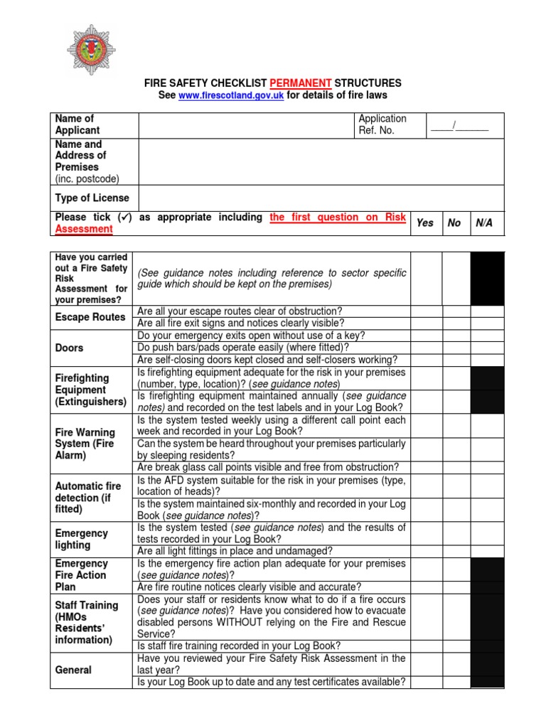 10 Fire Safety Checklist Permanent Structures | Download Free PDF | Fire Safety | Firefighting