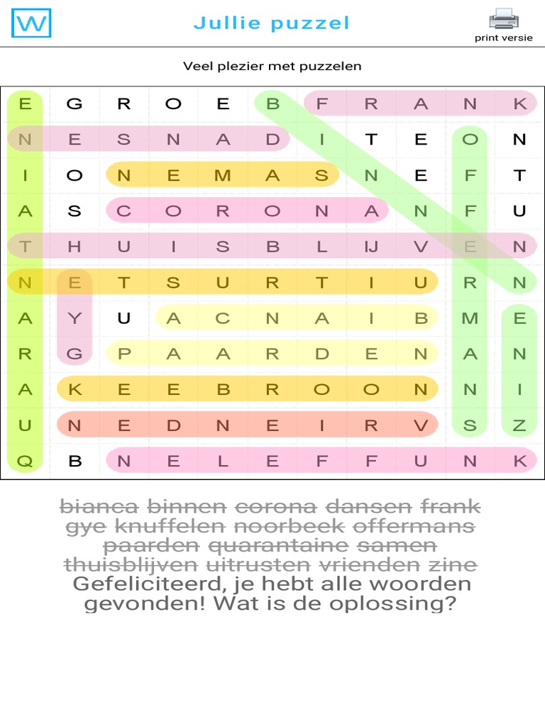 Jullie Puzzel - Woordzoeker Online Oplossen | PDF