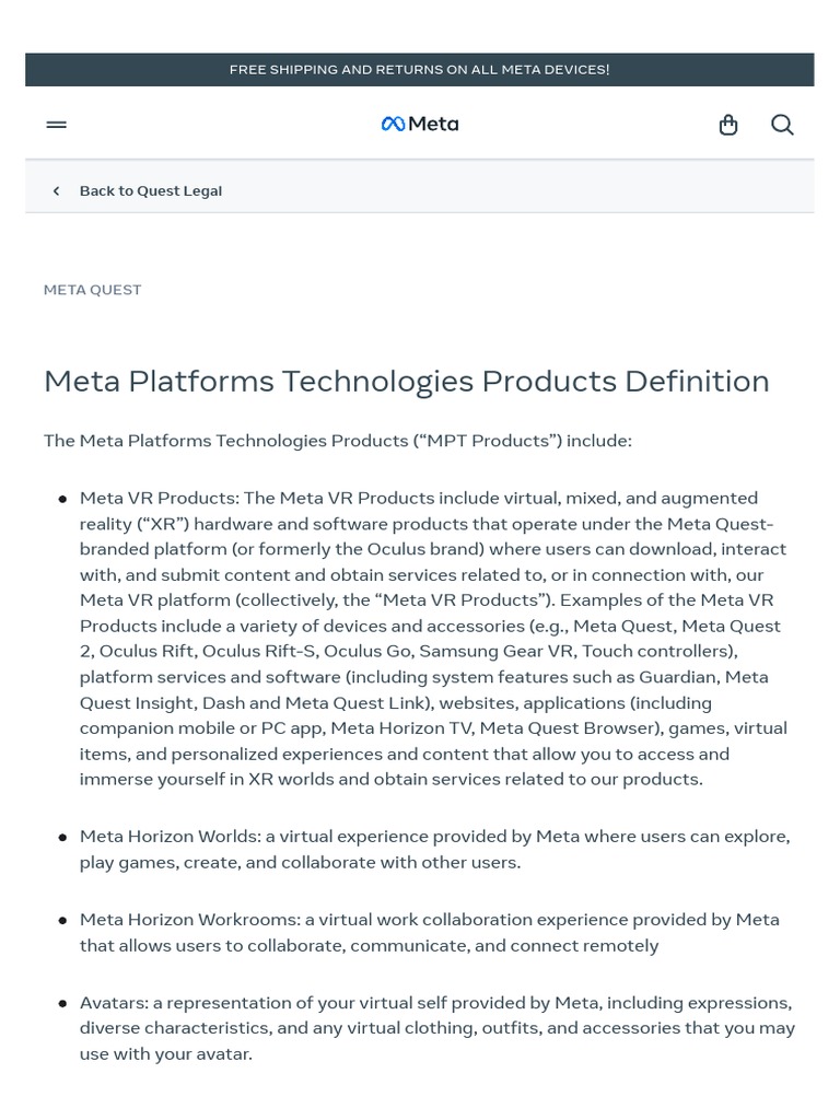 Meta Platforms Technologies Products Definition | PDF | Virtual Reality ...