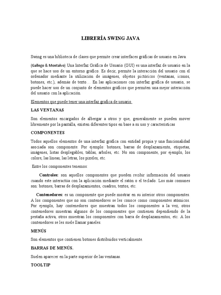 Libreria Swing Java | PDF | Java (lenguaje de programación) | Ventana ...