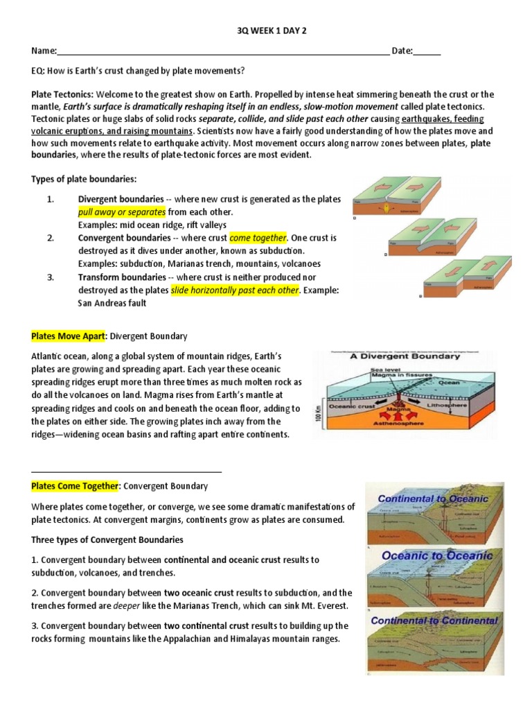 Plate Tectonic Movements WS | PDF | Plate Tectonics | Volcano