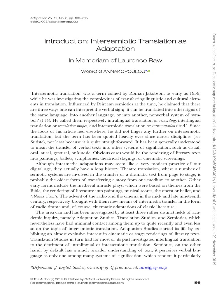 Giannakopolou - Introduction Intersemiotic Translation | PDF ...