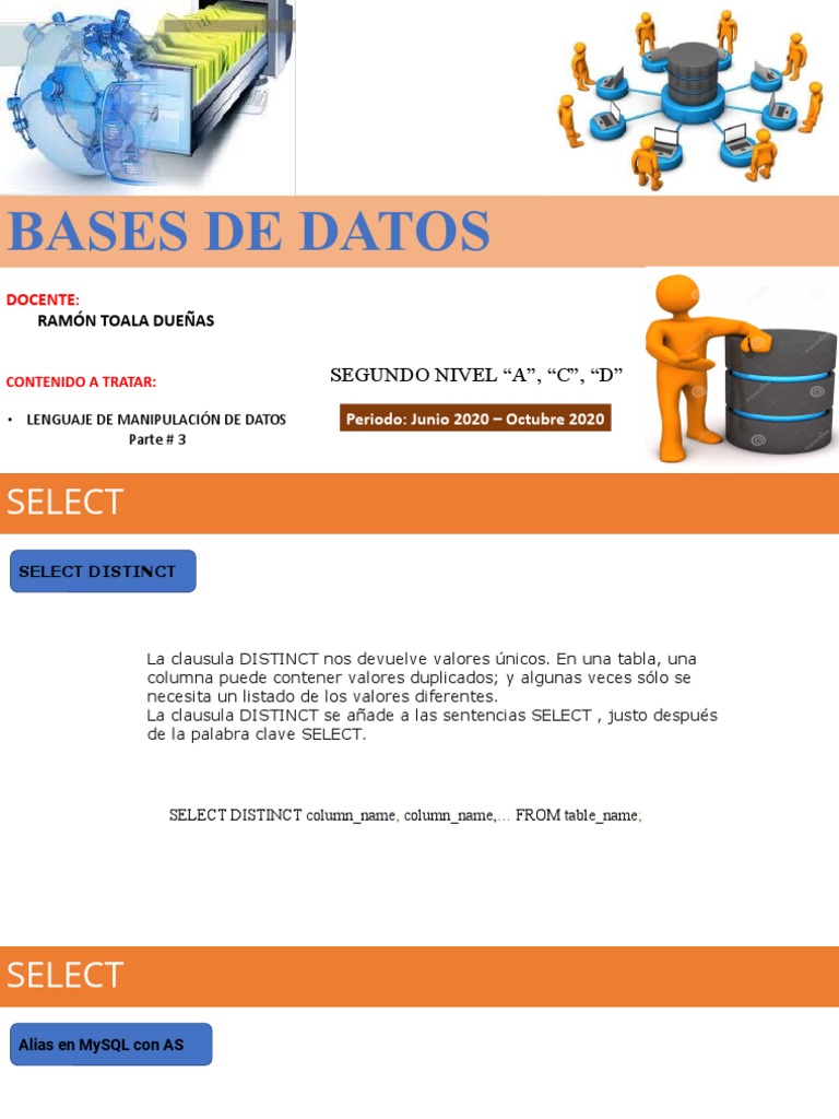 Clase # 9 Lenguaje de Manipulación de Datos (DML) - Parte 3 | PDF | SQL | Gestión de datos