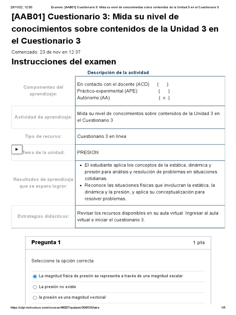 Examen - (AAB01) Cuestionario 3 - Mida Su Nivel de Conocimientos Sobre ...