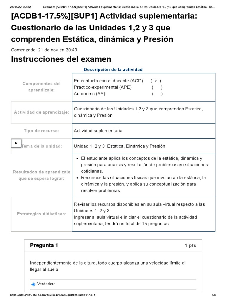 Examen - (ACDB1-17.5%) (SUP1) Actividad Suplementaria - Cuestionario de Las Unidades 1,2 y 3 Que ...