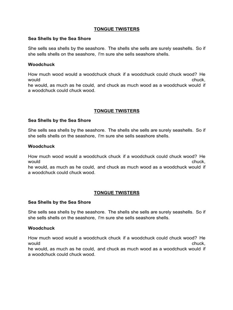Fun Tongue Twisters to Practice | PDF
