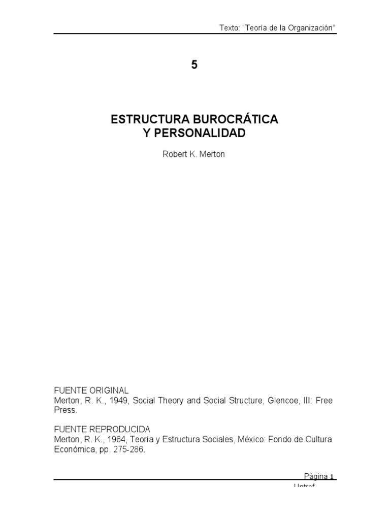 05 Teoria De La Organizacion Pdf Burocracia