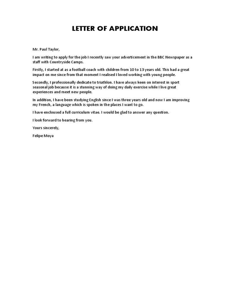 Letter of Application | PDF