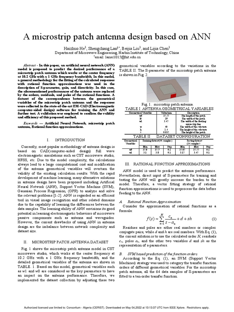 A Microstrip Patch Antenna Design Based On ANN: Haizhuo He, Shengchang ...