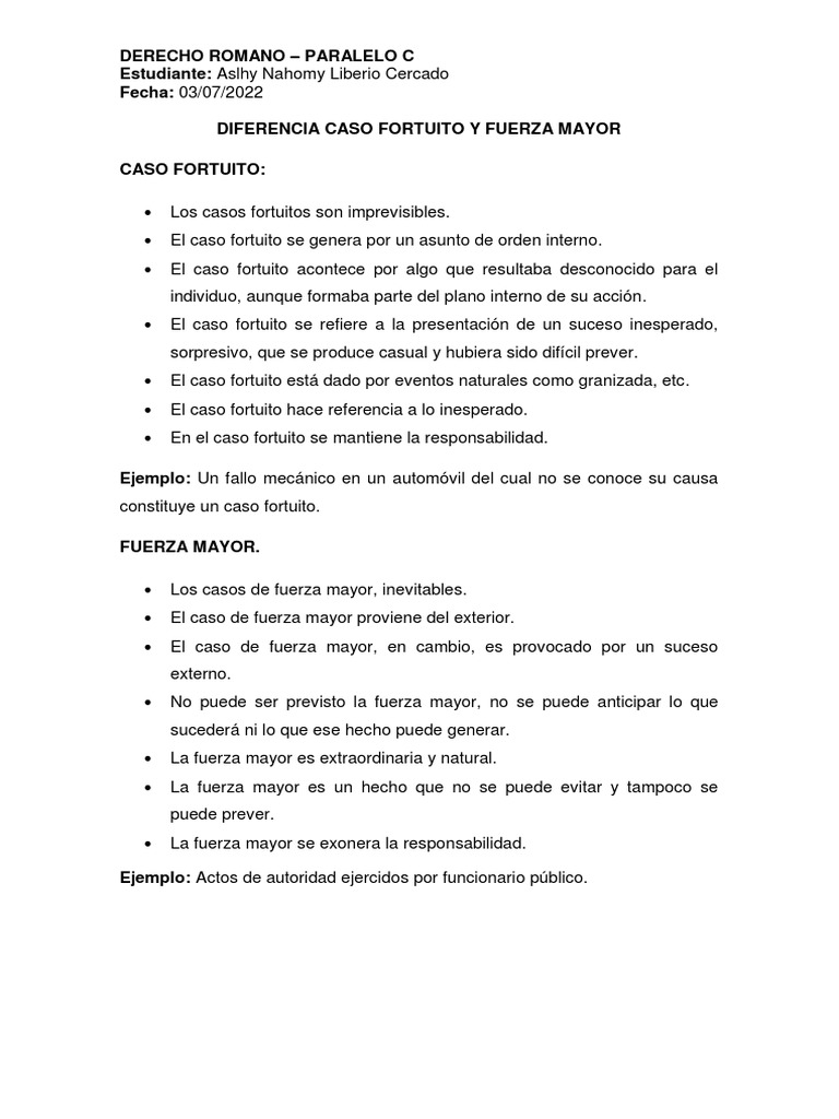 Diferencia Caso Fortuito y Fuerza Mayor | PDF