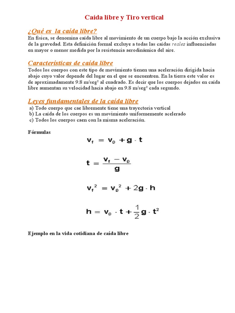 Caida Libre y Tiro Vertical - Teoria | PDF
