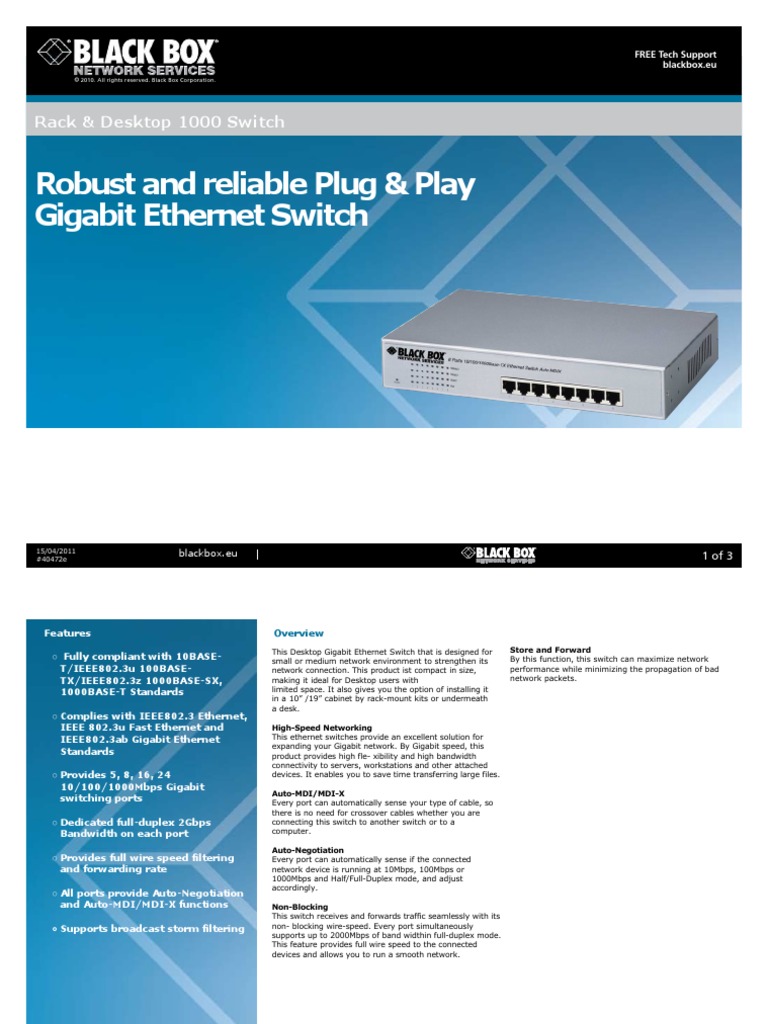 Robust and Reliable Plug & Play Gigabit Ethernet Switch | PDF | Network ...